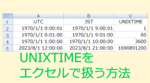 UNIX時間をExcelの日付時刻に変換する方法